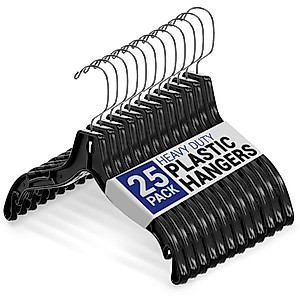 Victory Display Heavy Duty Hangers for Clothes (25-Pack), Black Hangers, 17in Wide Black Plastic Hangers, Coat Hanger with Swivel Hook & Notched Shoulders, Clothing Hangers, Heavy Duty Clothes Hangers