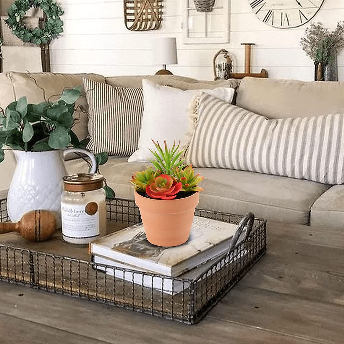 Briful Small Succulents Artificial 2 Pcs Fake Succulent Plants Faux Succulents in Pots Assorted Succulent Arrangements for Home Office Bathroom Room Shelf Rustic Farmhouse Windowsill Decor