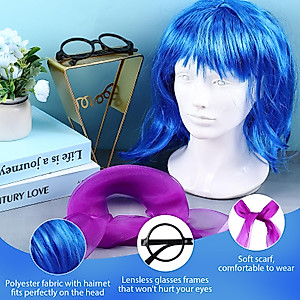 Taiyin 5 Pcs Halloween Group Costume Blue Bob Wigs Short Green Wig Halloween Team Movie Characters Costume Party Cosplay