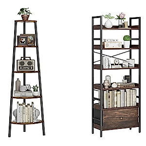 Pipishell Bookshelf, 6-Tier Bookcase with Storage Drawer, Tall Bookshelf Storage Rack with Metal Frame & Wood Grain Finish, Industrial Bookshelf for Living Room, Bedroom, and Home Office, PIBS02WN