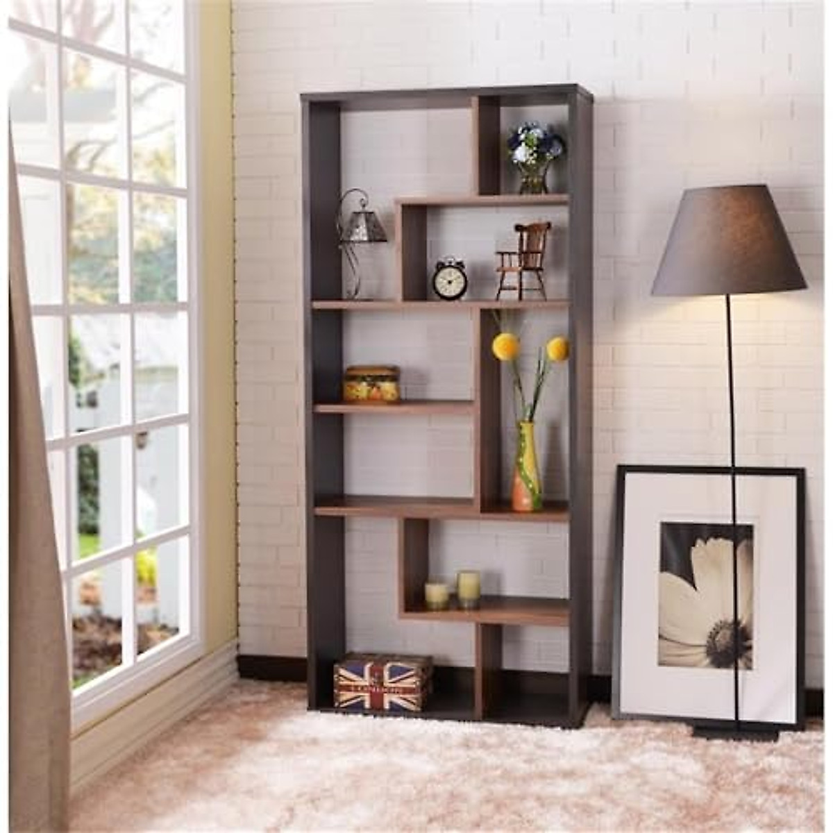Acme Chas Wooden Cube Bookcase in Espresso and Walnut