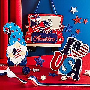 3 Pieces 4th of July Decorations Patriotic Wooden Signs Independence Day America Wooden Signs I Love USA Gnome Hanging Signs for Window Door Wall Decoration