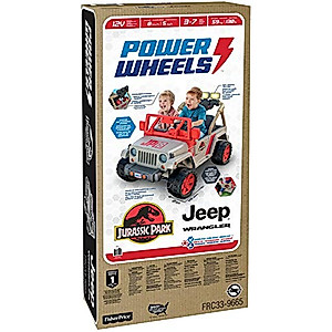 Power Wheels Jurassic Park Jeep Wrangler Ride-On Battery Powered Vehicle with Dinosaur Sounds & Lights for Preschool Kids Ages 3+ Years