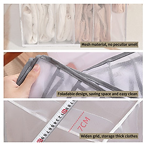 CulRun Wardrobe Clothes Organizers, Foldable 6 Grids Wardrobe Organizer, Portable Clothes Drawer Organizors, Washable Wardrobes Storage Organizer for Sweats, Shirt, Legging, Skirts, Socks, 3PCS, White