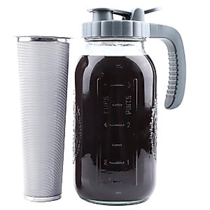 Cold Brew Coffee Maker 64 OZ Mason Jar Cold Brew Pitcher With Infuser 2 Quart Wide Mouth Iced Coffee Maker With Pour Spout Lid And Handle Half Gallon Airtight & Leakproof Pitcher For Fridge
