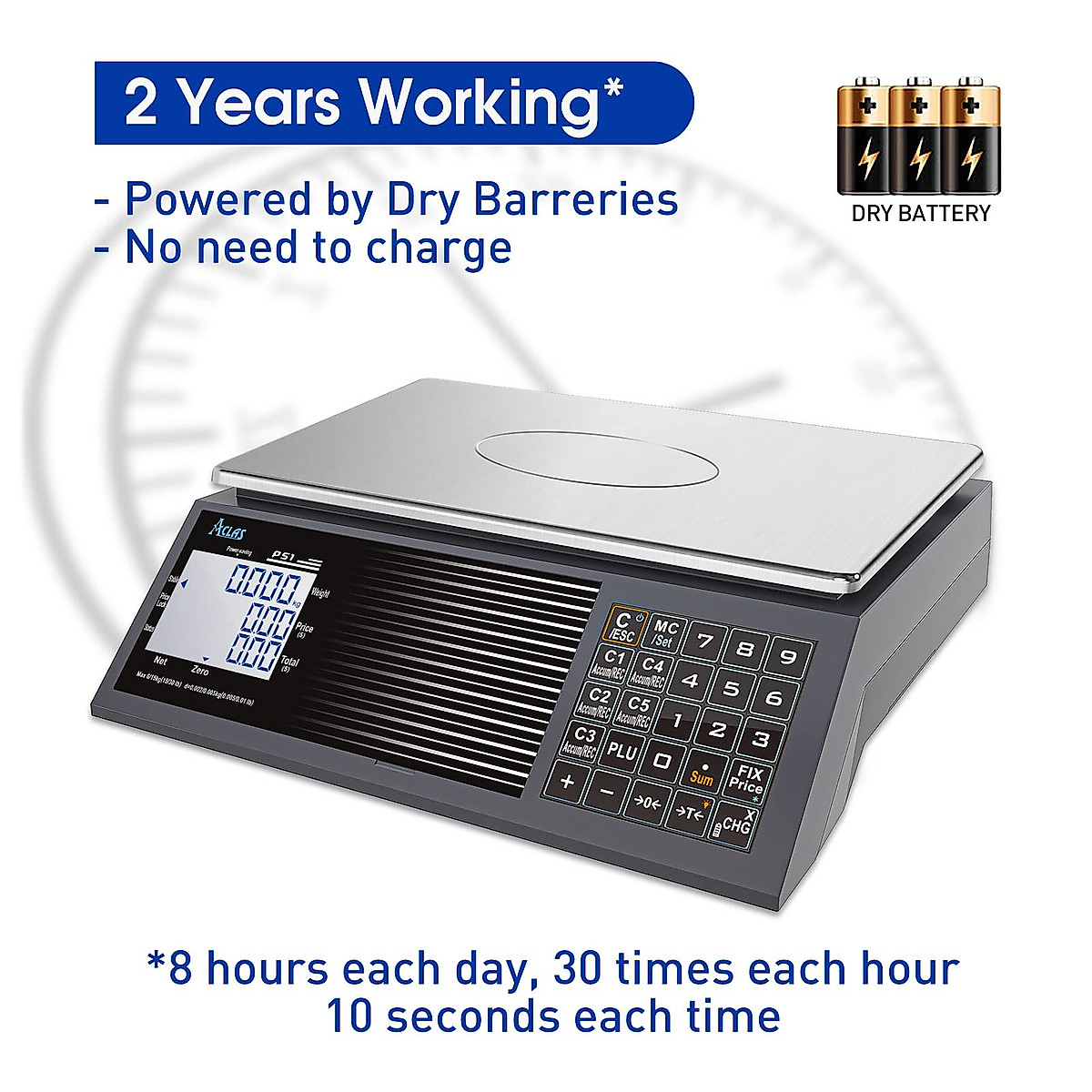 ACLAS Digital Price Computing Scale NTEP Certified Legal for Trade 60lbs 0.02lb Commercial Retail Scales w/LCD Dual Screen Displays for Food, Meat, Deli, Fruit Market Dry Cell Battery Powered