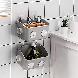 Santouxiang 6-Piece Multicolor Plastic Bath Toy Storage Basket, Wall Mounted Kids Hanging Shower Caddy with Hooks for Shampoo, Bathtub Toys, Kids Bathroom