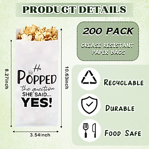 Sunnychicc 200 pcs He Popped the Question Popcorn Bags Engagement Party Favors Wedding Bridal Shower Engaged Goody Snack Treat Bag Grease Resistant
