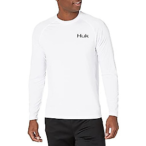 HUK Men's Pursuit Long Sleeve Sun Protecting Fishing Shirt, X Bass-White, Small