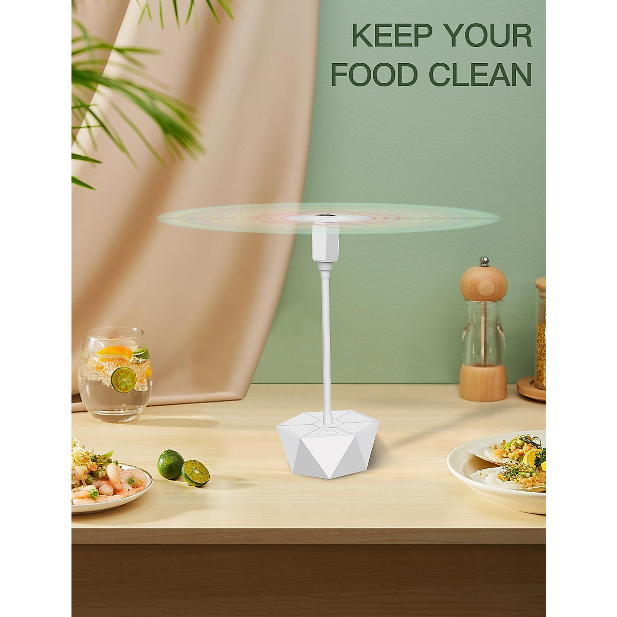 Fly Repellent Fans for Tables, Portable, Soundless, Holographic Blades, for Picnic, Party, Restaurant, Kitchen, BBQ (Standard, White)