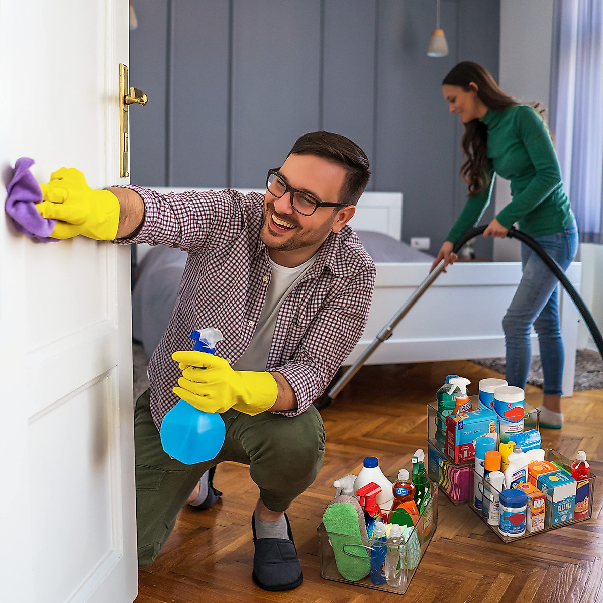 ClearSpace All-Purpose Bins with Divider XL(13.5x10x6) – Perfect Kitchen Organization or Pantry Storage – Fridge Organizer, Pantry Organization and Storage Bins, Cabinet Organizers
