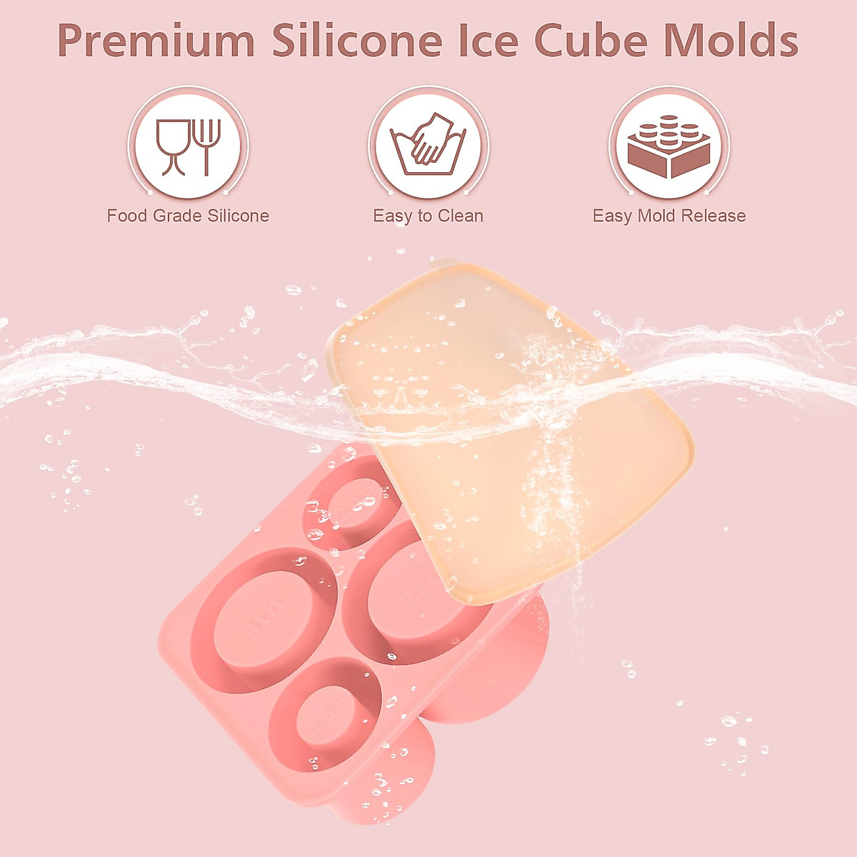 Ice Cube Tray for Stanley Cup, Silicone Ice Cube Molds for Stanley 20oz 30oz 40oz Tumbler Cup, Ice Cube Trays with Lids for Chilling Cocktails,Whiskey,Drinks,Coffee (C-Pink)