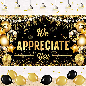 We Appreciate You Banner Thank You Banner Pastor Appreciation Decorations Banner Thank You For All You Do Backdrop Employee Appreciation Gifts Staff Retirement Appreciation Party Decor (Black Gold)