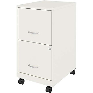 Space Solutions 2 Drawer Metal Mobile File Cabinet with Lock, Letter Size, White, Fully Assembled