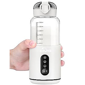 Portable Water Warmer for Baby Formula Travel, Wireless 9000mAh Battery Operated Portable Bottle Warmer, Precise & Adjustable Temperature, 10 Oz Detachable Glass Travel Bottle Warmer for Breastmilk