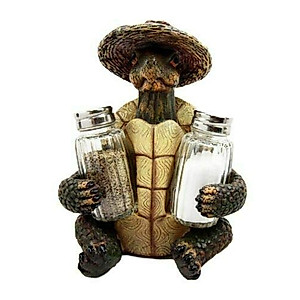 Set Of 1 Outgoing Turtle With Wicker Hat Salt Pepper Shakers Holder Figurine