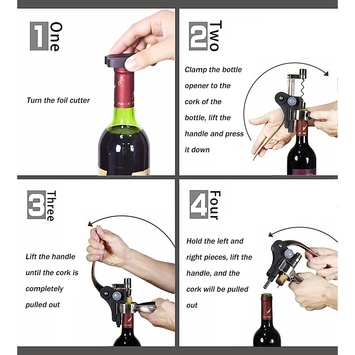 Wine Bottle Opener Corkscrew Set, LOVUMMOR Wine Opener Kit, Corkscrews Wine Opener Set, Screwpull Levers with Foil Cutter, Extra Spiral, Bottle Stopper, Drip Ring, Wine Stopper/Wine Pourer