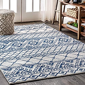 JONATHAN Y MOH103A-5 Moroccan Hype Boho Vintage Tribal Cream/Blue 5 ft. x 8 ft. Area-Rug, Bohemian, Easy-Cleaning, for Bedroom, Kitchen, Living Room, Non Shedding