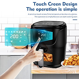 Henwenr Air Fryer 6 QT Airfryer Digital Air Fryer 8 Preset Menus Hot Air Fryer Cooker with Adjustable Temperature Control 30 Minute Timer Auto Shut Off Nonstick Tray ,1350W Air Fryer Black…