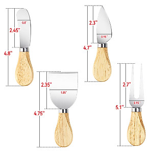4 Piece Cheese Knives Set, Mini Wooden Handle Steel Stainless Cheese Slicer Cheese Knife Cheese Fork Butter Knife for Charcuterie and Cheese spread