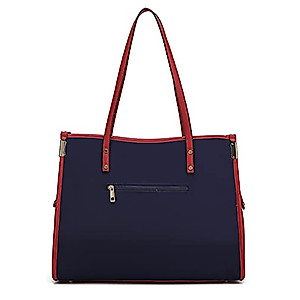 MKF Shoulder Bag for Women: PU Leather Satchel Handbag – Top Handle Tote Purse, Ladies Fashion Pocketbook Black-Cognac