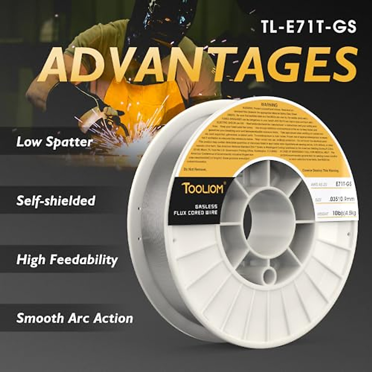 TOOLIOM E71T-GS .035" Diameter 10-Pound Spool Flux Core Self-shielded Carbon Steel Mig Welding Wire