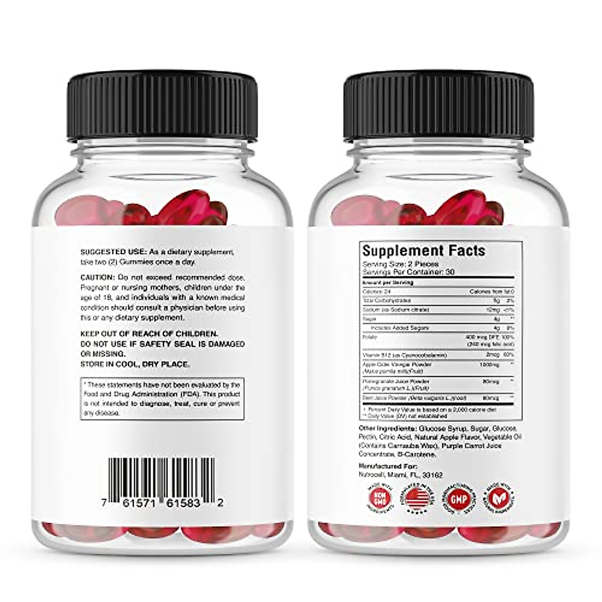 Nutrocell (2 Pack) Bio Lyfe Keto ACV Gummies 1000MG with Pomegranate Juice Beet Root B12 120