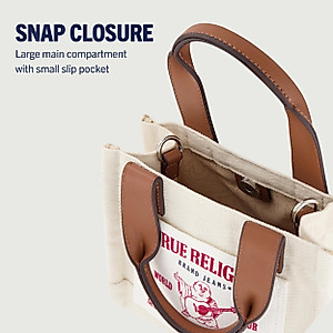 True Religion Tote, Women's Mini Travel Shoulder Bag with Adjustable Strap, Natural