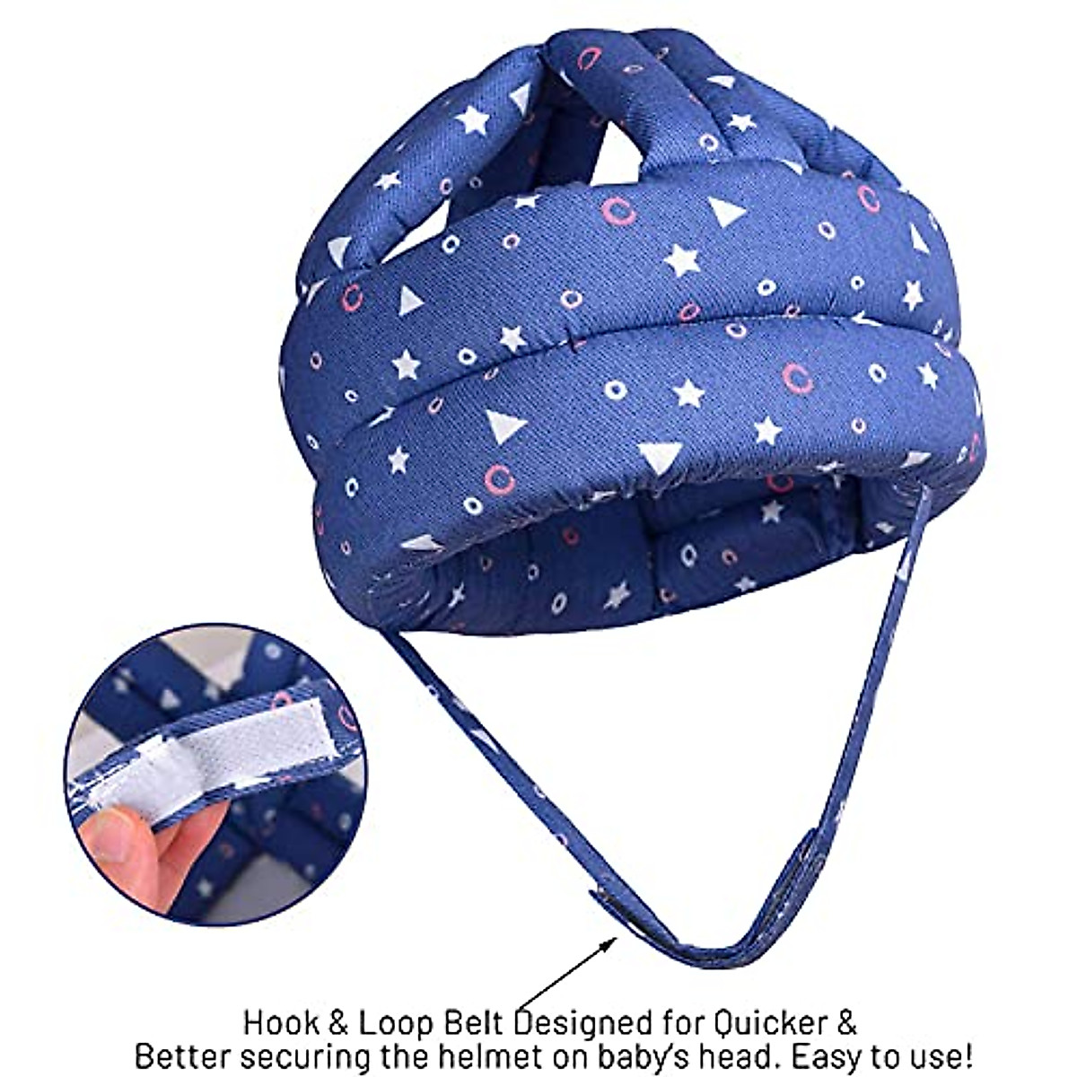 Baby Safety Helmet, Infant Baby Head Protector with 3 Pairs Baby Knee Pads for Crawling & 3 Pairs Baby Socks, Head Cushion Bumper Bonnet, Soft Headguard for Toddler Learning to Walk, Geometric Blue