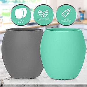 Sperric Silicone Mini Cups For Toddlers Baby Drinking Training Cup (2 Pack) 4.5 OZ (Light Blue/Cool Gray)