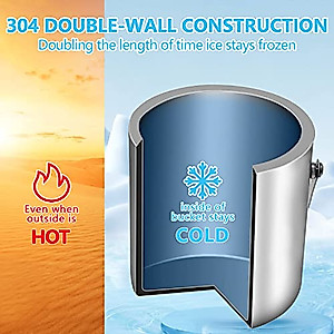 3 Quarts Ice Bucket with Silicone Lid, Ice Tongs and Strainer, Newly Upgraded Silicone Cover Keep Ice Frozen Longer - Ideal for Parties, Cocktail Bar, Chilling Wine, Champagne