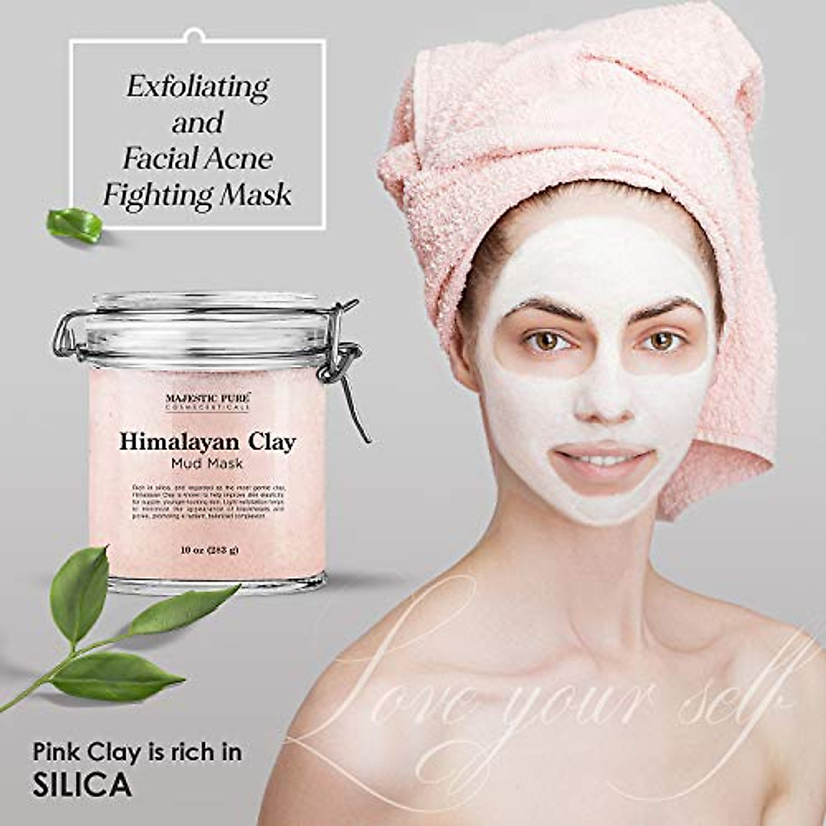 MAJESTIC PURE Himalayan Clay Mud Mask for Face and Body Exfoliating and Facial Acne Fighting Mask - Reduces Appearance of Pores, 10 oz