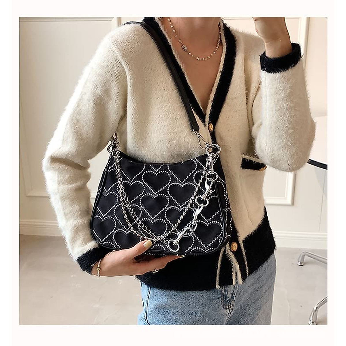 Y2k Purses and Handbags Gothic Grunge Purse Retro Alt Emo Small Shoulder Bags Clutch Purse with Zipper 90s Fashion Egirl Edgy (A)