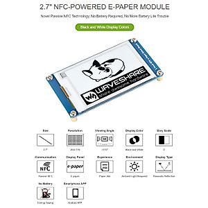 Waveshare 2.7inch Passive NFC-Powered E-Paper Module No Battery Wireless Powering & Data Transfer Provides Android APP Black and White Display