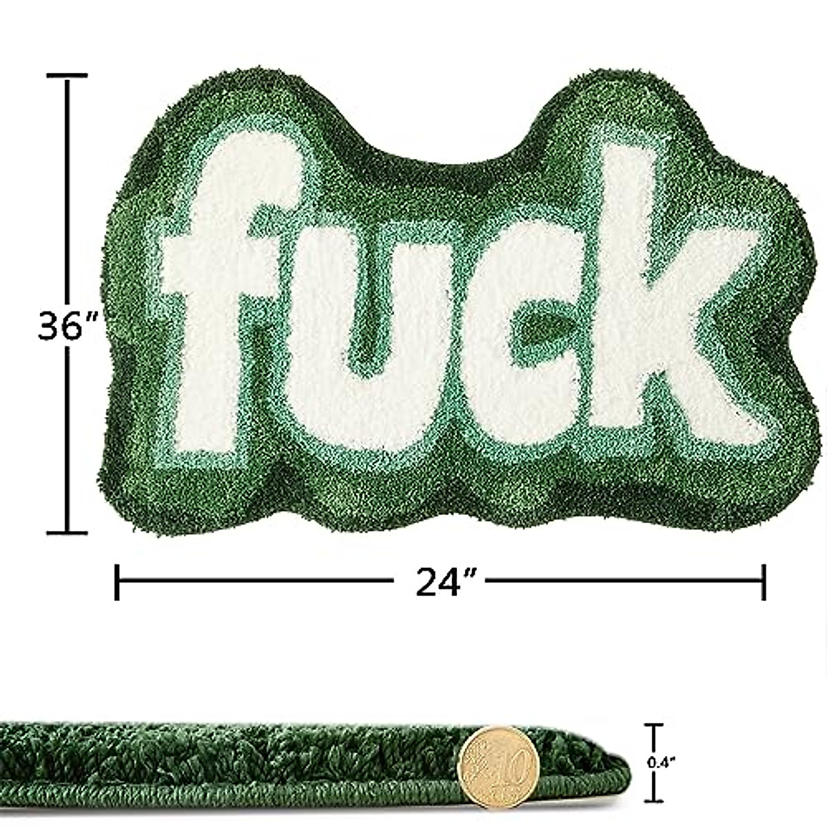RoomTalks Green Cute Funky Bathroom Rugs Non Slip Washable, Shaggy Soft Absorbent Funny Cool Unique 2x3 Accent Throw Carpet Small Area Rugs for Bedroom Bathroom Dorm Kitchen Rude Swear Words Fuck Rug