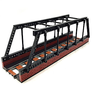 Classic Train Building Bridge City Passenger Express Train Tracks Toys Accessories Railroad Construction Building Block Compatible with Major Brand (Black Bridge)