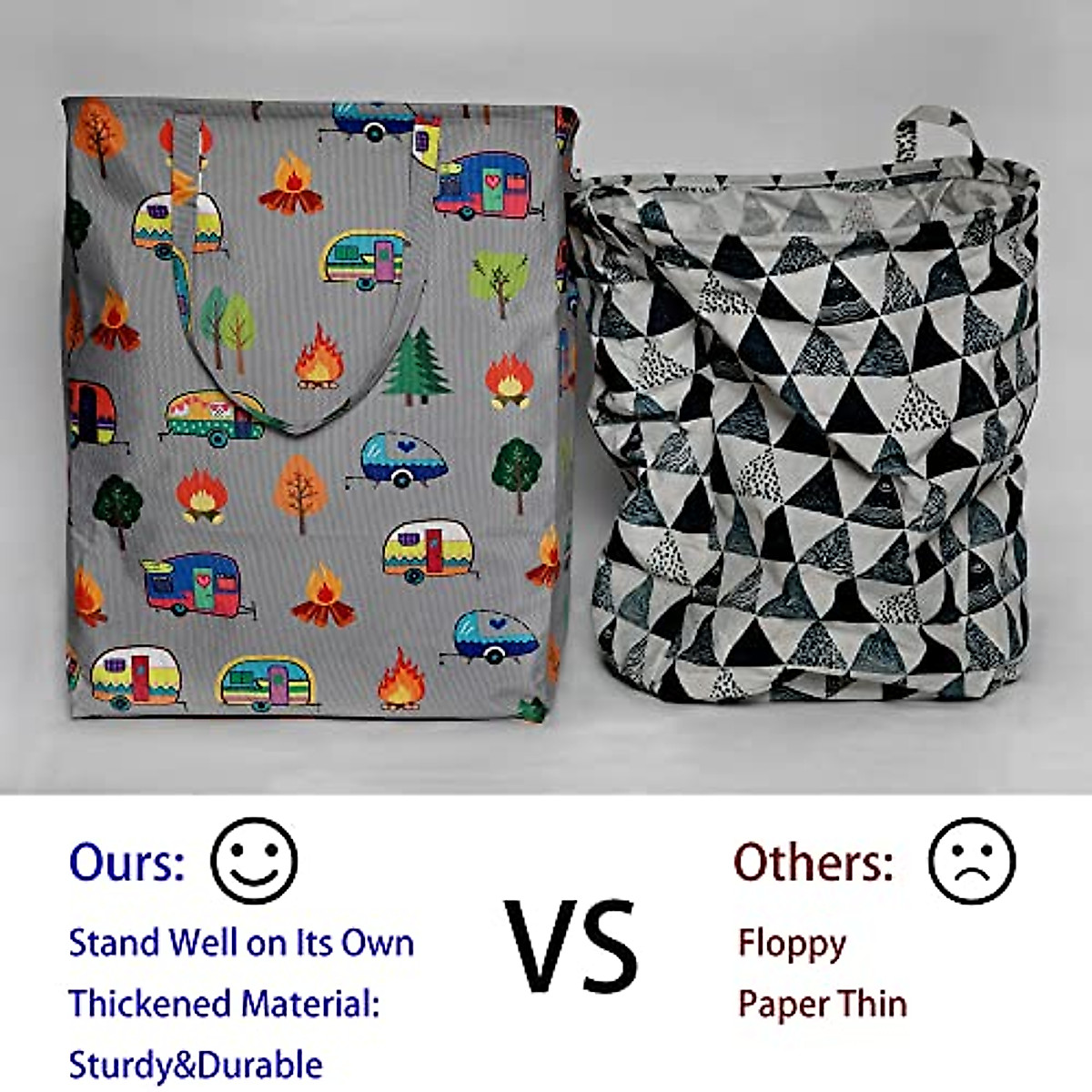 Kay&J Collapsible 60L Laundry Hamper, Slim and Tall Laundry Basket, Long Handles for Portability, Great for Home and Camper Use, RV Travel Trailer Camper Decor Accessories