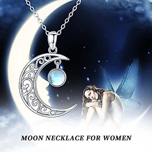 Midir&Etain Moon Necklace 925 Sterling Silver Moon Stone Necklace Celtic Knot Moon Pendant Moon Jewelry Gift Women