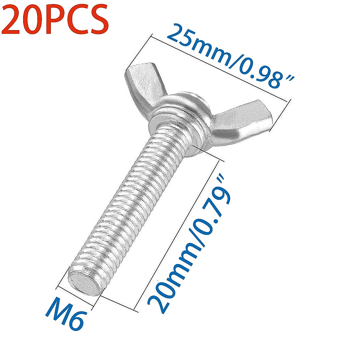 20 Pcs M6 Carbon Steel Zinc Plating Wing Butterfly Screws Bolts,Wing Bolt,Machine Fastener,Thumb Hand Screws for Electronic Equipment (Galvanized M6-1.0 x 20mm)