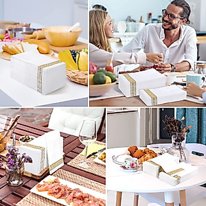 250 Pcs Paper Napkins Disposable, 3-Ply Guest Paper Hand Towels for Bathroom, Soft and Absorbent Christmas Dinner Napkins Thansgiving Party White and Gold Napkins for Kitchen, Weddings or Events