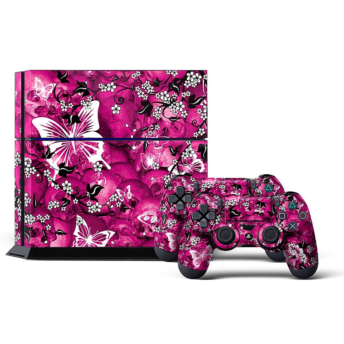 PS4 Console Designer Skin for Sony PlayStation 4 System plus Two(2) Decals for: PS4 Dualshock Controller Pink Butterflies