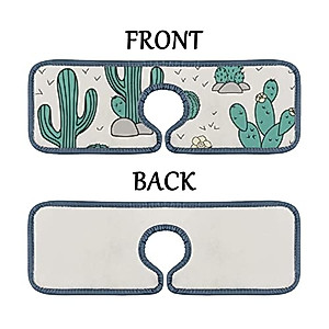 Kitchen Faucet Absorbent Mat 2 Pieces Cactuses and Succulents Faucet Sink Splash Guard Bathroom Counter and RV,Faucet Counter Sink Water Stains Preventer