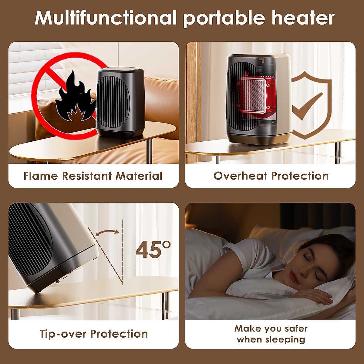 Space Heaters for Indoor Use, Portable Electric Heater with Thermostat,Remote, 2s Fast Heating, 3 Modes, 70°Oscillation, 1500W PTC Ceramic Desk Heater with Heating and Fan Modes for Office Bedroom Use