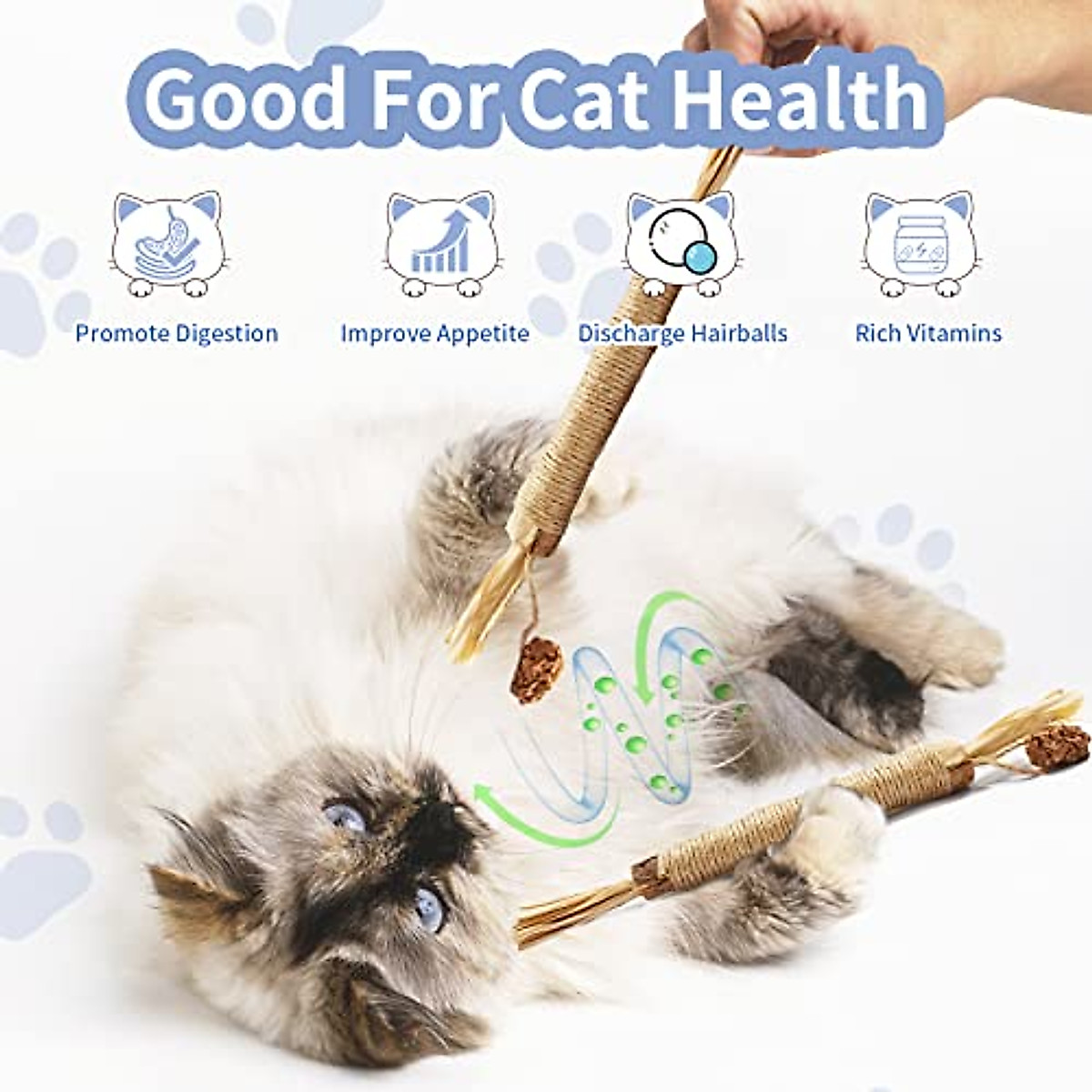 Catnip Toys with Silvervine for Cats - 3 Pack Cat Chew Toys for Aggressive Chewers, Edible Interactive Cat Toys for Indoor Cats Kitten Teething with Natural Silvervine Sticks for Teeth Cleaning