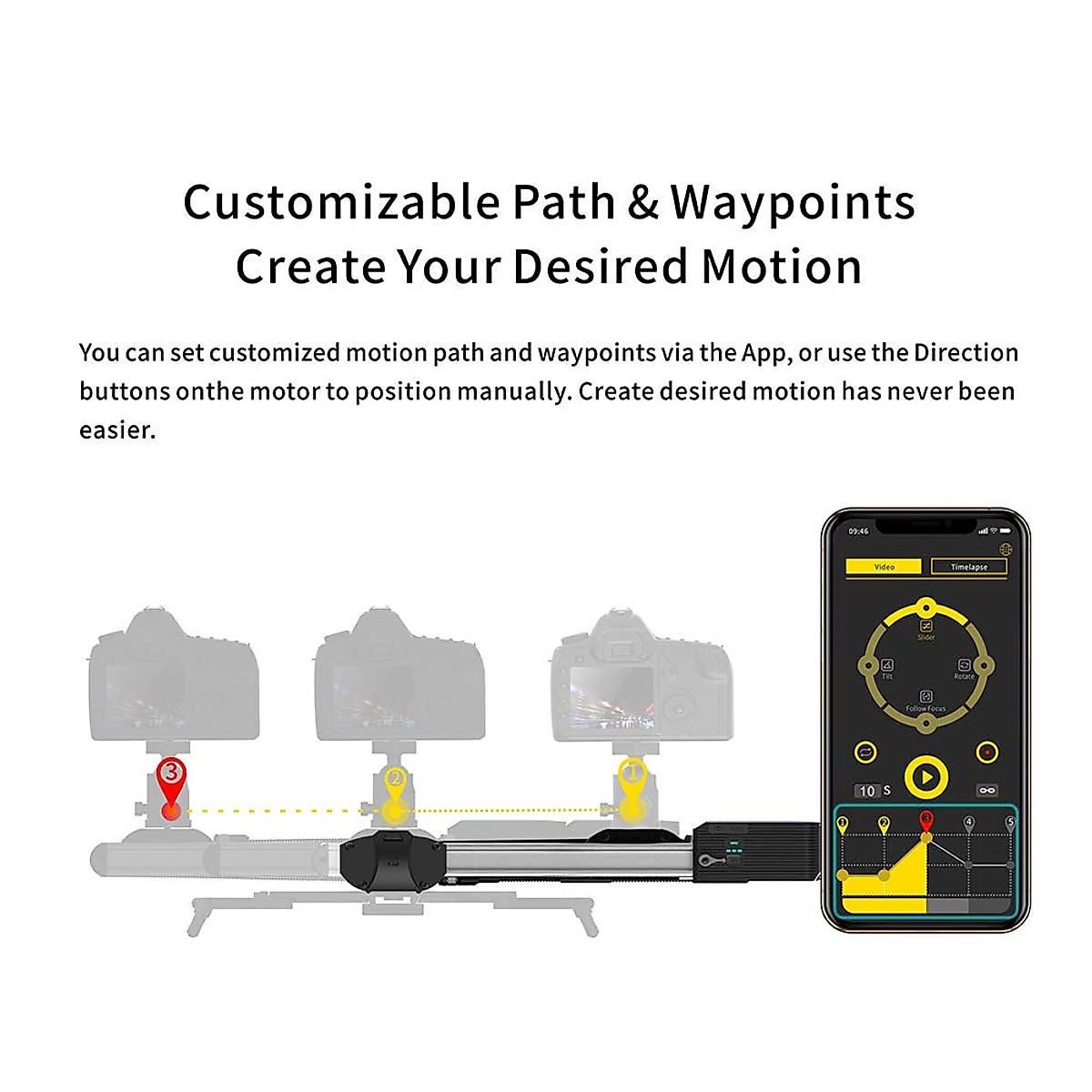 Zeapon Motorized Micro 2 Camera Slider, Travel Distance 52cm/20in, 4.5KG All-Direction Carrying Capacity, 39 Decibels Motor, 3 Adjustable Speeds, Power-Off Protection, APP Supported Android & iOS