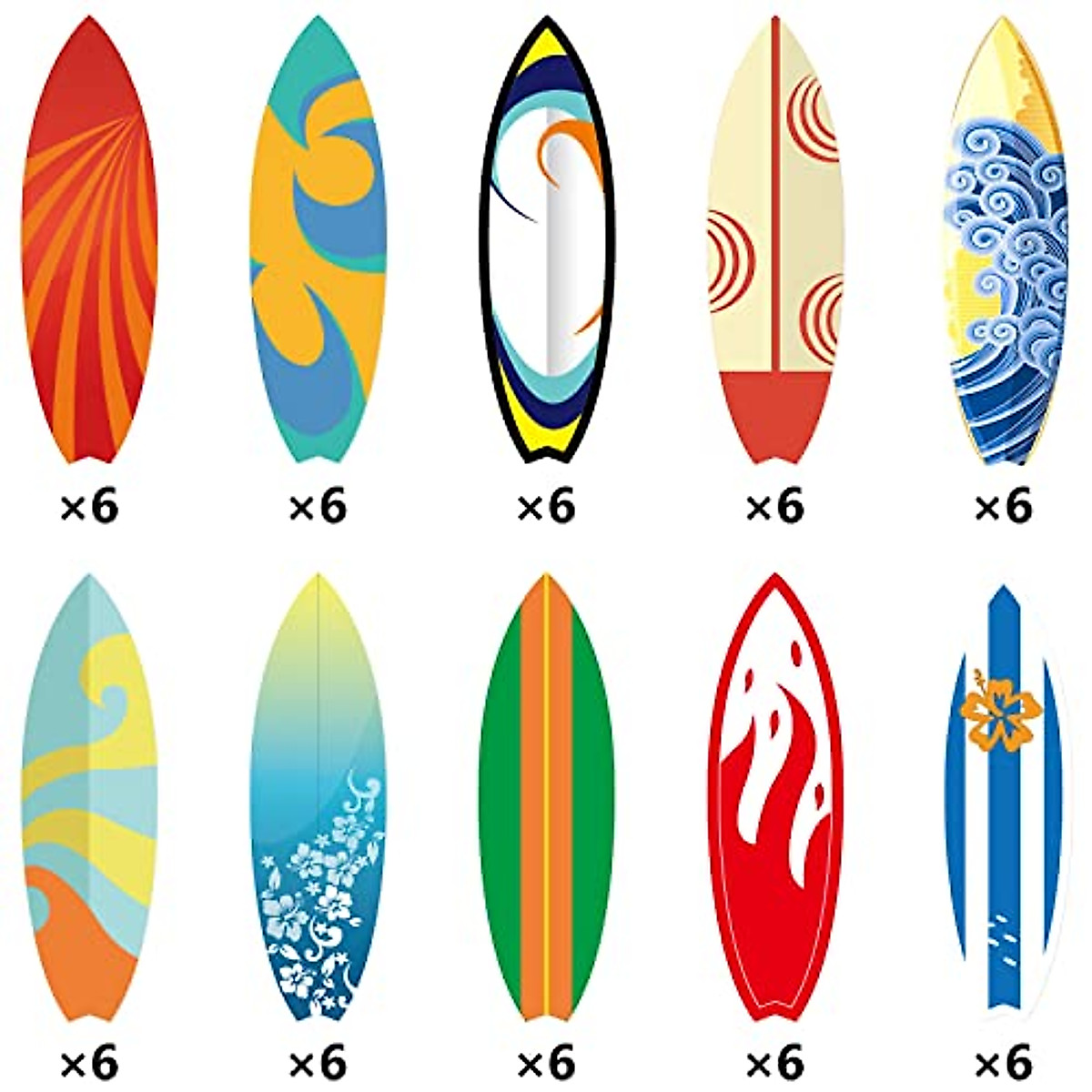 60 Pieces Surfboards Cut Out Accents Tropical Beach Decorations Hawaii Cutouts Paper Surfboard Sign for Summer Bulletin Board Classroom School Surf Party