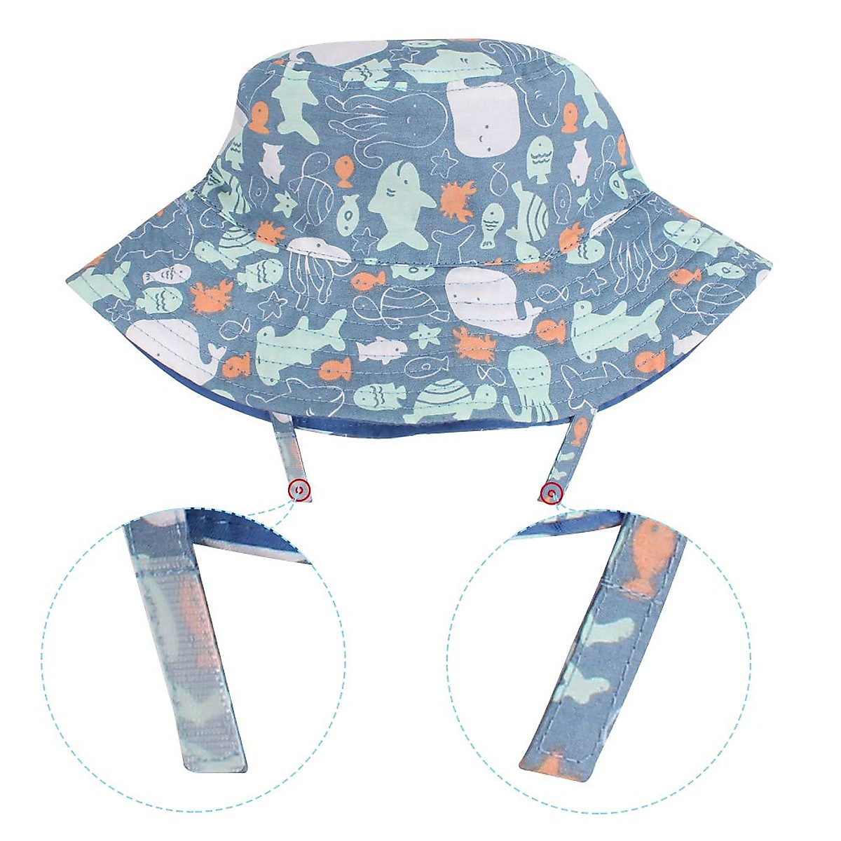 XIAOHAWANG Baby Boy Bucket Toddler Kids Sun Hat UPF 50+ Wide Brim Outdoor Beach Caps Play hat (Octopus, XS(3-6 Months))