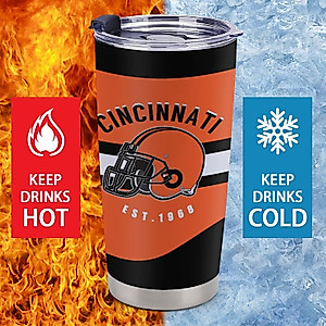 Custom Cincinnati Tumbler 20oz Stainless Steel with Lid & Straw Personalized Football Fans Gifts for Women Men Coffee Travel Insulated Mug Cup Add Name Number