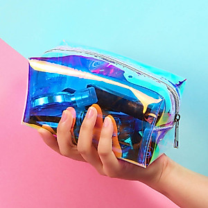 Boao 2 Pieces Clear Iridescent Holographic Makeup Bag Cosmetic Toiletry Bag Pouch Waterproof Portable Skinny Glitter Pencil Case Travel Handbag for Makeup Tools Organize(Plain)