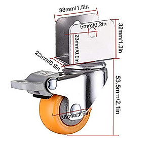 Small Furniture Caster Wheels,360° Swivel Wheels,1.5inch Moving Castor Wheels,Baby Carriage Caster,38mm PA Nylon Caster,with U-Shaped Bracket,Load 75KG,4Pcs,Yellow (Color : Brake+Universal, Size : 2